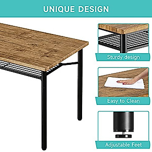 IDEALHOUSE Dining Table Set for 4, Kitchen Table with 4 Chairs, Metal and Wood Rectangular 5-Piece Dining Table Furniture Set with Storage Rack for Small Space, Apartment, Dinette(Rustic Brown)