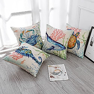 Artscope Set of 4 Waterproof Throw Pillow Covers 18x18 Inches, Marine Life and Pink Coral Pattern Decorative Cushion Covers, Perfect to Outdoor Patio Garden Living Room Sofa Farmhouse Decor