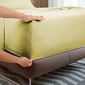 ROYALE LINENS 4 Piece Full Sheets Set - Soft Brushed 1800 Microfiber Bedding - 1 Fitted, 1 Flat Sheet, 2 Pillow Cases - Wrinkle Free & Fade Resistant - Hotel Luxury Bed Sheets (Stripe Beige, Full)