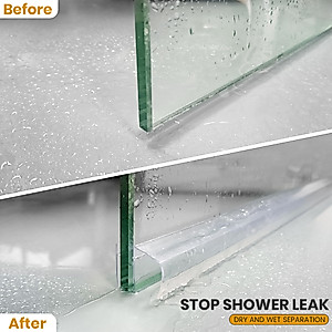 Bathroom Shower Glass Door Bottom Seal Strip, 2PCS 36 Inch Long Clear PVC Seal Strips for 3/8"(10mm) Thick Framless Glass Door Panel