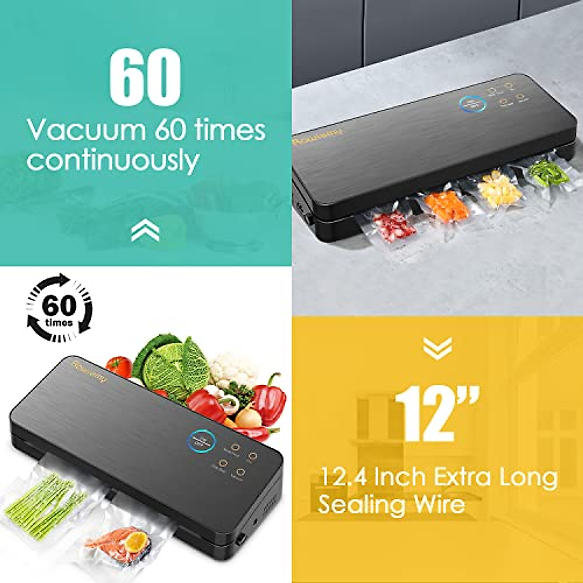 Vacuum Sealer Machine, 85Kpa Food Sealer with Built-in Cutter and Bag Storage(Up to 20 Feet Length), Dry & Moist Food Modes, Touch Control Panel, LED Indicator Lights, Compact Design, Lab Tested
