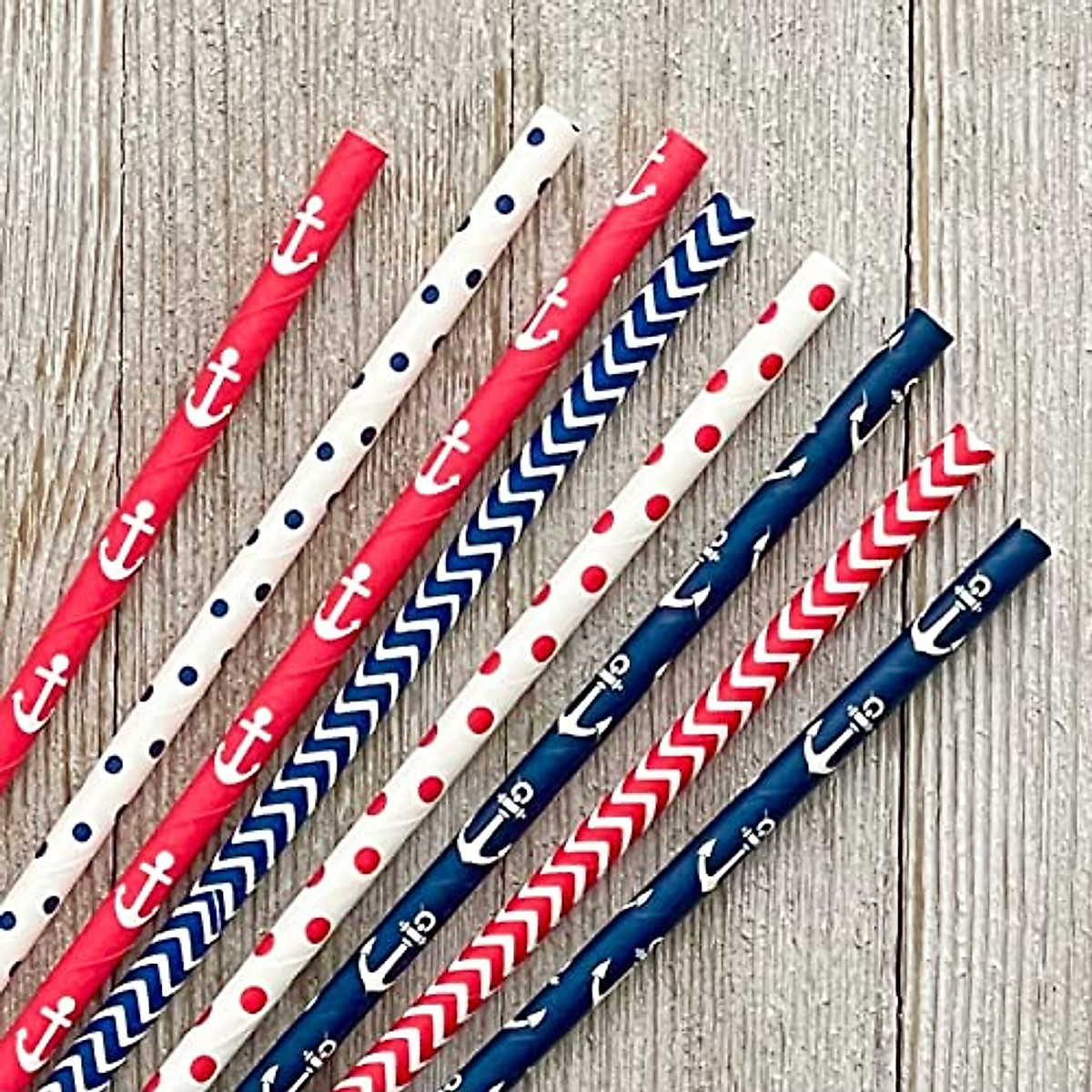 Bulk Anchor Nautical Theme Paper Straws - Navy Blue Red and White Party Supplies - 250 Pack Outside the Box Papers Brand