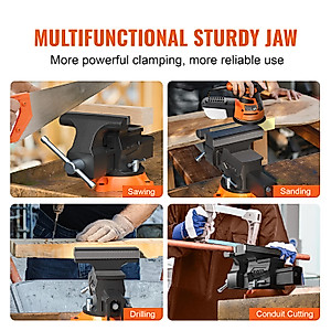 VEVOR Bench Vise, 6.5" Jaw Width 6.5" Forward &9.3" Reverse Opening, 360-Degree Swivel Locking Base Multipurpose Workbench w/Anvil, Heavy Duty Ductile Iron w/Bolts & Nuts, for Drilling, Pipe Cutting