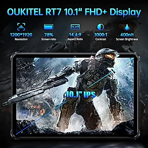 OUKITEL RT7 5G Rugged Tablet - 32000mAh Large Battery,24GB RAM+256GB ROM Android 13 Tablet,10.1 inch FHD+ Screen,48MP+32MP+20MP Night Vision Camera,IP68/IP69K Waterproof Tablet/WiFi/OTG/GPS Blue