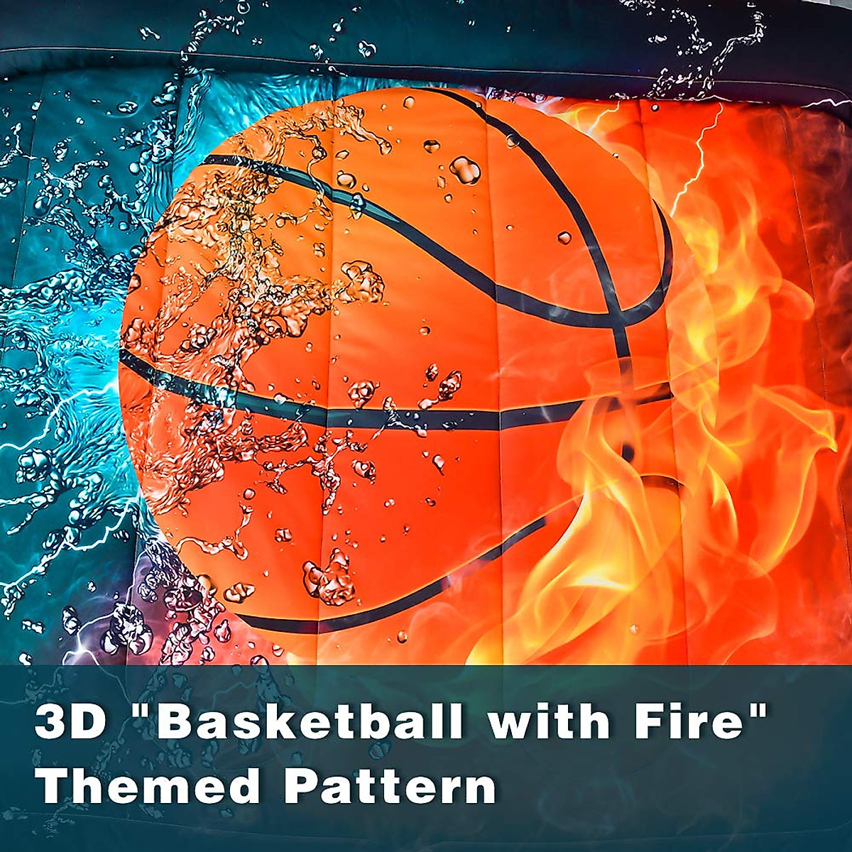 Andency Basketball Comforter Twin(66x90 Inch), 2 Pieces(1 Basketball Comforter, 1 Pillowcase) Sport Microfiber Basketball Comforter Set Bedding Set for Kids Boys Teens