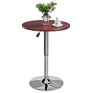Yaheetech Height Adjustable Round Pub Table Counter Bar MDF Top Table 360 Degree Swivel Bar Tables Tall Cocktail Tables Bistro Table, Mahogany