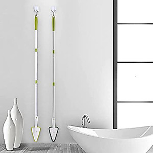 CQT 2 in 1 Bathroom Cleaning Brush with 46" Extendable Long Handle Detachable Stiff Bristles Scrub Brush with 2 Scrubber heads and 2 Scouring Pad Head for Cleaning Bathtub Shower Bathroom (AppleGreen)