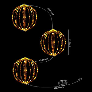 COVBOARD 12" Christmas LED Light Globe (3 Pack) with Multiple Auto Timing and Glow Modes, Folding Light Ball for Holiday Decor, Patio, Indoor/Outdoor Decorations LED Ball Lights Sphere (Warm White)