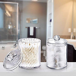 Qtip Dispenser Q-tip Holder Apothecary Jars Bathroom,Premium Quality Clear Plastic Acrylic Container for Q-Tips,Cotton Swab,Cotton Ball,Cotton Rounds,Floss Picks |Small,10 oz,Set of 2