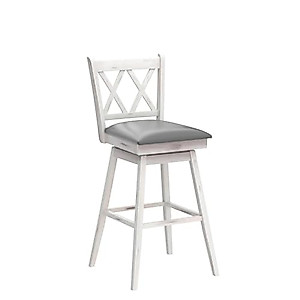 COSTWAY Bar Stool Set of 4, 360 ° Swivel Bar Height 29.5 inch Bar Stool with Foot Rest Upholstered Cushion & Ergonomic Backrest, Sturdy Frame, for Pub, Restaurant, Home (4, Antique White + Grey)
