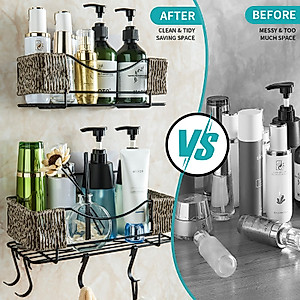 KINBEAR Shower Shelf Caddy Adhesive, Rustproof Shower Shelves for Inside Shower 2 Pack Bathroom Organizer Shampoo Holder for Shower Wall No Driling with Upgrade Sticker - Weaved Rattan Gray