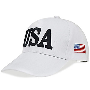 DISHIXIAO USA Baseball Cap Polo Style Adjustable Embroidered Dad Hat American Flag for Men and Women White