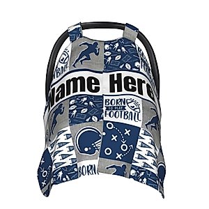 Personalized Baby Car Seat Canopy for Babies with Name, Custom Car Seat Covers for Boys, Infant Opening Minky Nursing Breastfeeding Stroller Cover Carseat Canopies for Newborn (Football Theme)