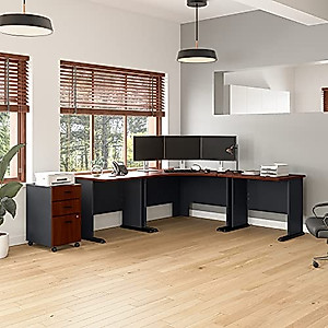 Bush Business Furniture Series A Corner Desk with Mobile File Cabinet, 84W x 84D, Hansen Cherry/Galaxy