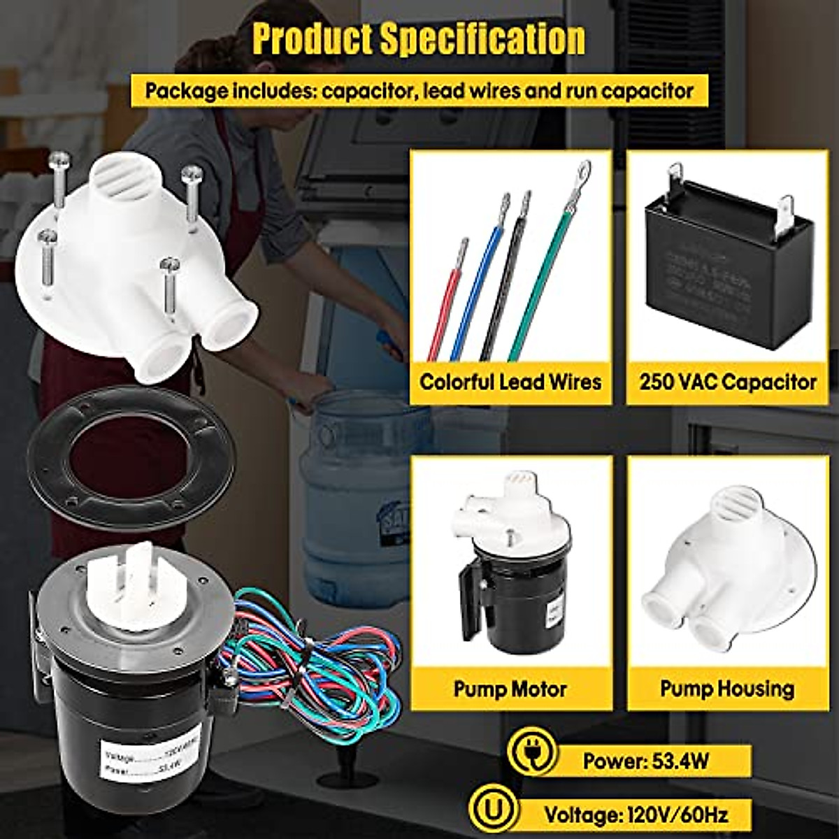 DearChan APTA92P10WD1 Water Pump Motor Assembly For Hoshizaki APTA92P10WD1 Ice Machine Equivalent, 120V 53.4W 0.4 Amp, Replace for KM500MAH, KM630MAH, KM900MAH