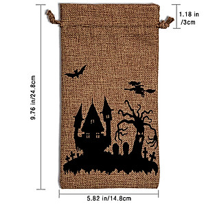 LUTER 9.8" x 5.8" Halloween Burlap Bags Trick or Treat Hessian Bags Drawstring Gift Bags for Party Candy Cookie Goodie Favors(10 Pack)