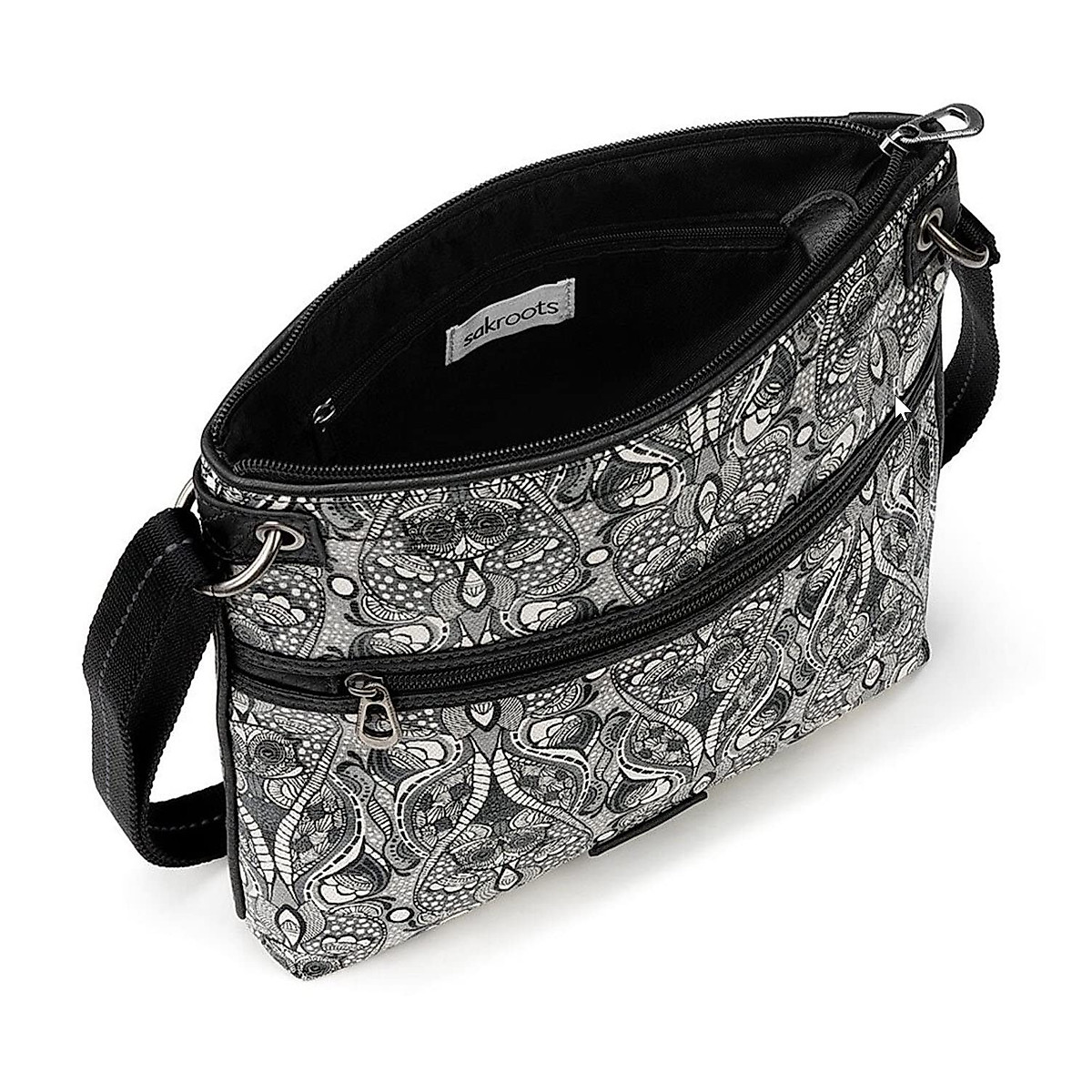 Sakroots Artist Circle Flat Crossbody, Black White Soulful Dove