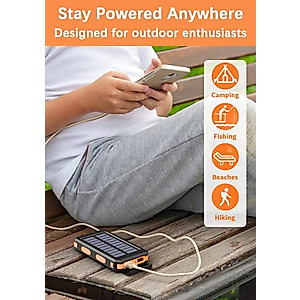 Solar Charger 20000mAh Power Bank Portable Solar Phone Charger, Camping Waterproof External Battery Charger for Cell Phone, 2 USB/LED Flashlight with Compass for Outdoor Activities