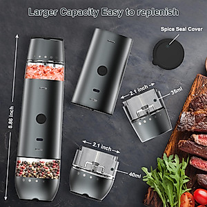 Electric Salt and Pepper Grinder 2 In 1 Duel Heads Grinding, Type-C Rechargeable, One Button Operation & Gravity, Automatic Salt Pepper Mills with Ceramic Grinding Teeth, 5-Precise Grind Settings