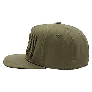 Uphily Olive Drab OD Green USA American Flag Flat Brim Bill Hat - High Profile Patriotic Snapback Baseball Cap for Men or Women
