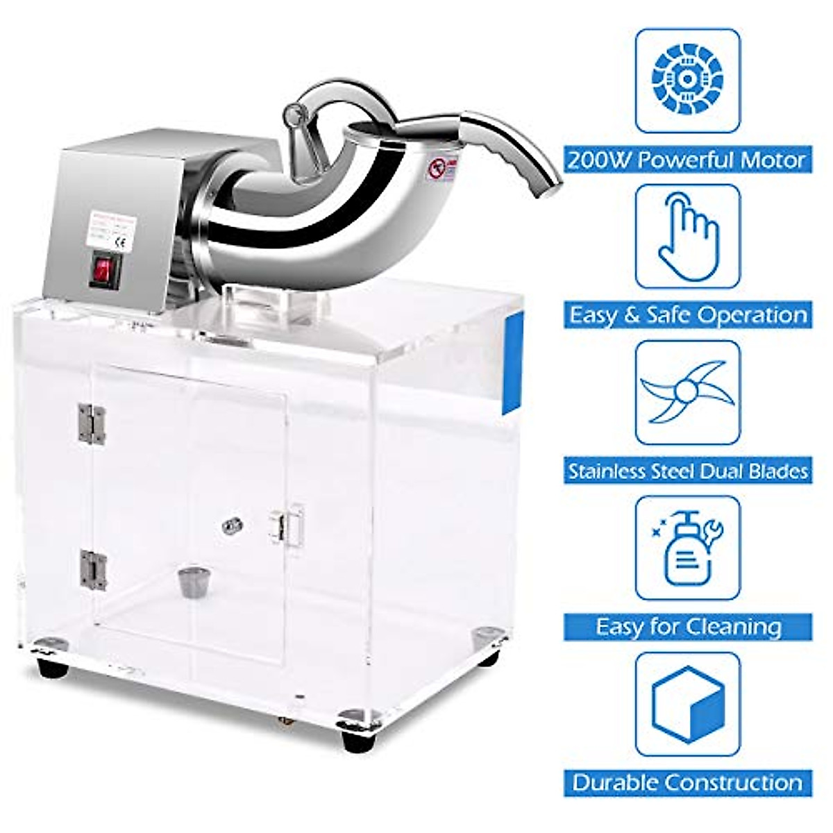 Costzon Ice Shaver Machine, Stainless Steel 110V Electric Ice Crusher with Dual Blades, 440lbs/H Electric Snow Cone Maker Shaved Ice Machine with Safety On/Off Switch for Home and Commercial Use