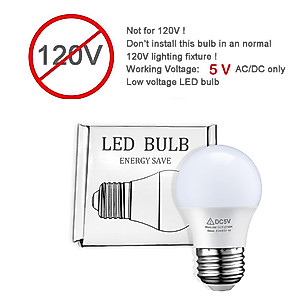 TIMEGOA Safety Low Voltage 5V 5W 3-Way Dimmable LED Light Bulb, G45 E26 E27 Base Energy-Saving Bulb, 60W Equivalent, 400 Lumens A19 Bulb, 3000K LED Bulb, 2 Pack