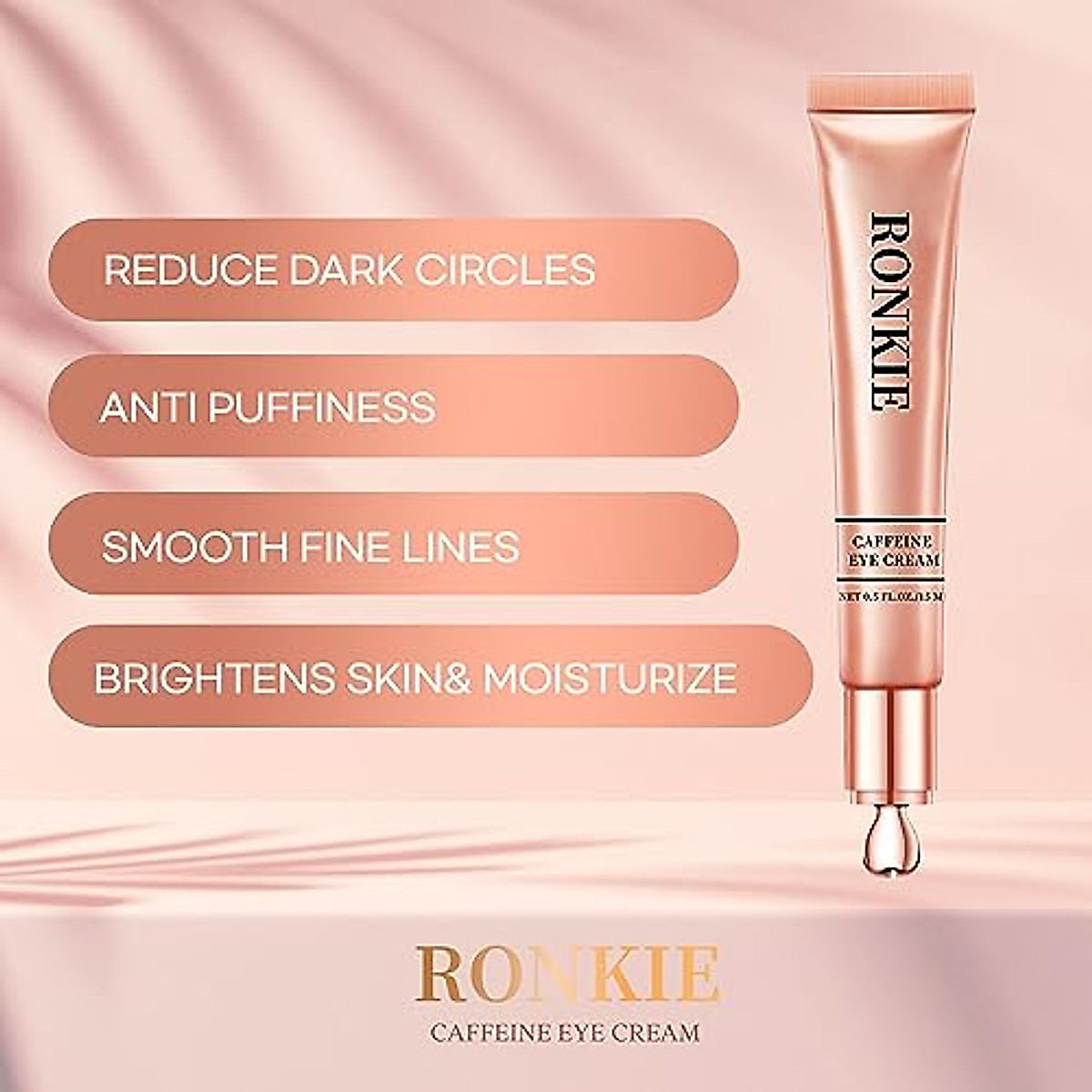 RONKIE Eye Cream for Dark Circles and Puffiness: Caffeine - Retinol Cream- Anti Aging Wrinkles With Collagen Hyaluronic Acid Fine Lines Depuffer in 3-4 Weeks-15 mL
