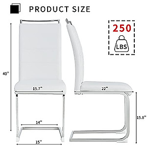 Gangnamri Modern Dining Chairs, High Back Side Chair Leather Upholstered Kitchen Chairs with Metal Legs for Dining Room Kitchen Vanity Patio Club Guest Office (White, Set of 2)