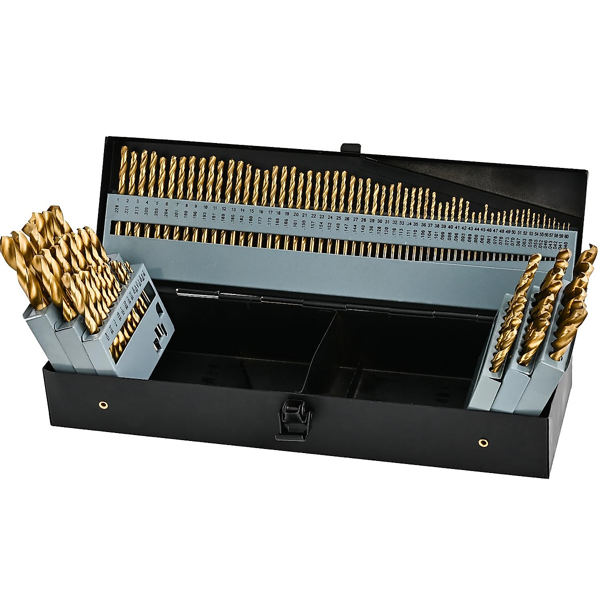 Cobalt Drill Bit Set 115 PCS, M35 High Speed Steel Bits for Hardened Metals Cast Iron, Stainless Steel, Plastic and Wood,with Metal Index Storage Box, 1/16"-1/2", A - Z, 1-60