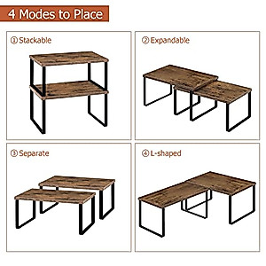 ETELI Kitchen Counter Cabinet Shelf Organizer Expandable Set of 4 Shelf Risers Small Counter Top Racks for Kitchen Cupboard Pantry,Brown