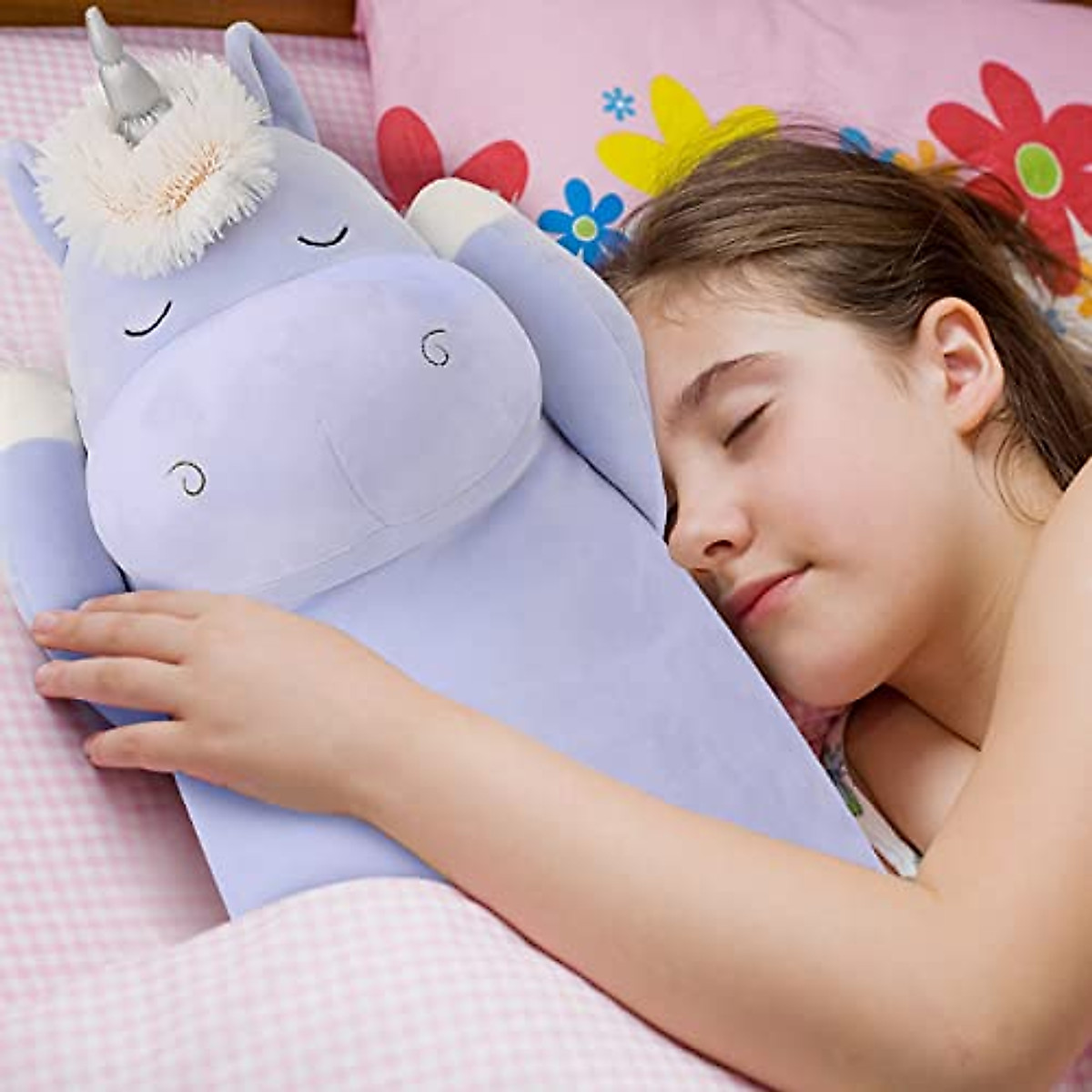 MorisMos 36.2" Unicorn Body Pillow Large Hugging Pillow Unicorn Stuffed Animal,Soft Plush Toy for Kids Girl, Animal Body Pillow for Christmas Birthday Valentine's Day, Blue