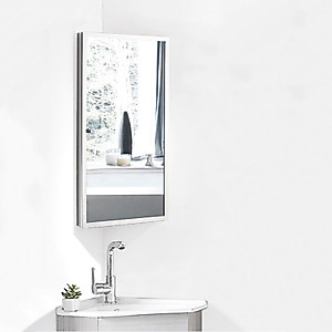 Bathroom Corner Medicine Cabinet with Mirror, Single Door Bathroom Wall Mount Stainless Steels Mirror Cabinet, Hanging Triple Shelf Storage Cabinet 12x24 inches (Left)