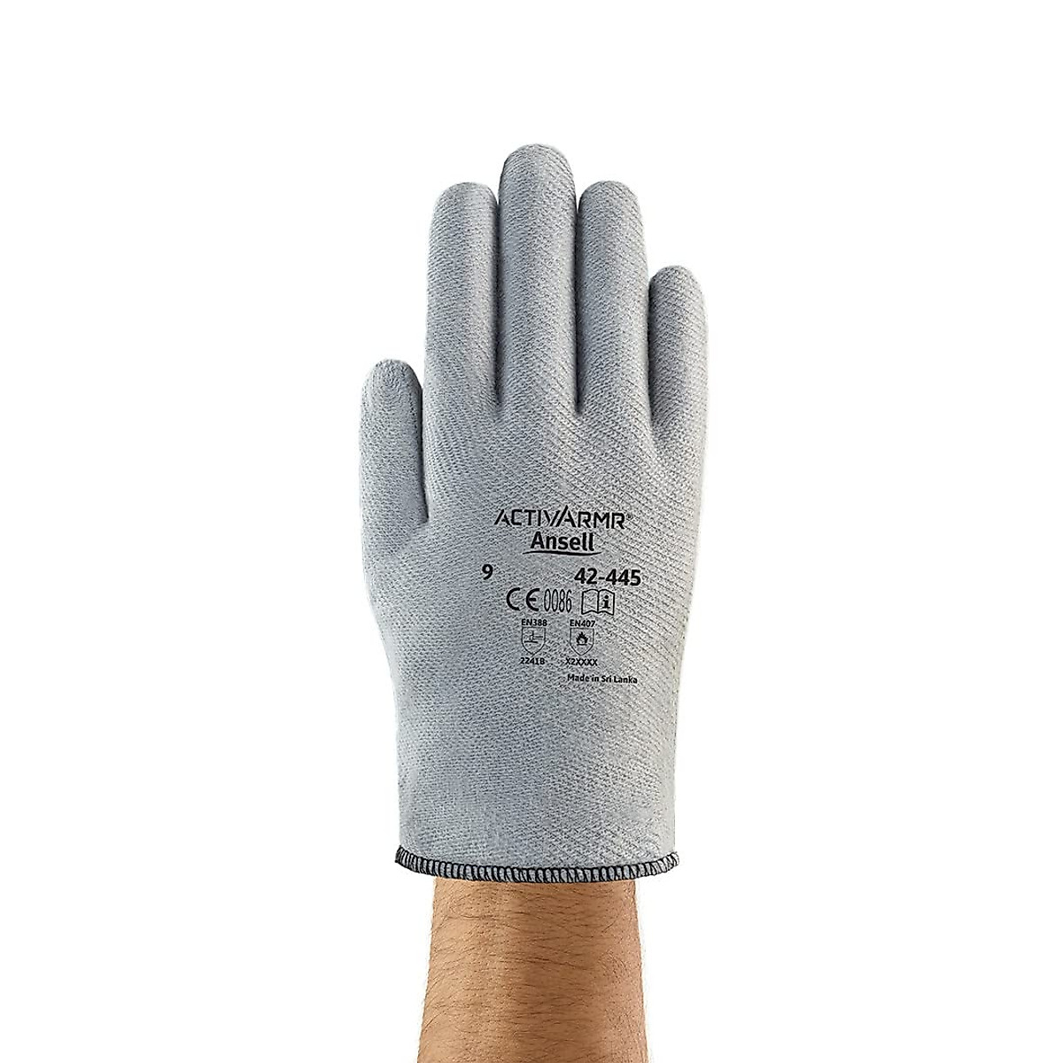 Ansell ActivArmr 42-445 Industrial Heat-Resistant Gloves w/Sweat Resistant Liner for Automotive, Mechanics - Large, Grey (72 Pairs)