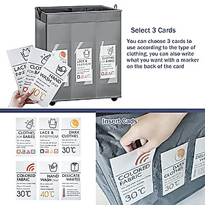 DEDU 120L Laundry Sorter 3 Section Heavy Duty, Extra Large Slim Laundry Hamper Rolling, Collapsible Laundry Basket with Wheels and 2 Leather Handles (Dark Gray)