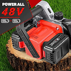 16-Inch Cordless Chainsaw, Electric Chainsaw with 3.0Ah X2 Batteries and 2 Fast Chargers, 24V Brushless Chain Saw with Tool Free Blade Tension System (with 4 Inch Mini Chainsaw)