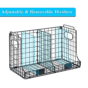 2 Tier Stackable Kids Book Organizer, Hanging Metal Bookshelf with Adjustable Dividers, Wall Floating Book Storage for Kids, Toddler, Nursery Room Decor, Black