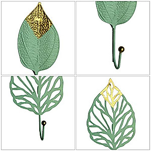 Cabilock Towel Hanger 2pcs Decorative Wall Mounted Hooks Leaf Shape Iron Hanging Hook Coat Hook for Living Room Bathroom Bedroom (Green) Metal Clothes Rack Heavy Duty