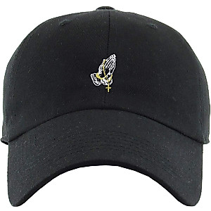 KBSV-060 BLK Praying Hands Rosary Dad Hat Baseball Cap Unconstructed Polo Style Adjustable Unisex