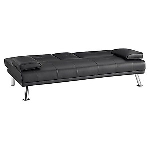 Space-Saving Design: Convertible Futon Sofa Bed, Versatile Comfort - Sturdy Build Modern Faux Leather Futon Couch - Low-Maintenance Upholstery - Customizable Positions - Easy Assembly - Black