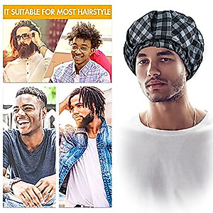 Large Waterproof Shower Cap for Men - Kenllas Reusable Adjustable Bath Cap for Dreadlock Braids Curly Hair (Gray)