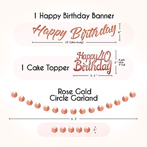 EpiqueOne 41-Piece Rose Gold 40th Birthday Decorations for Women | Includes Happy Birthday Banner, Cake Topper, Tissue Pom Poms & More | Easy to Set Up | Also Ideal for Bridal and Baby Showers & More