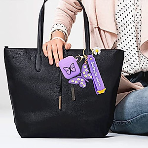 Compatible with Airpods 2nd & 1st Generation Case Cover Cute, Silicone Airpod Case with Keychain Butterfly, Kawaii Apple Airpod Cases Gen 2 1 for Women Girls, Protective Accessories, Purple