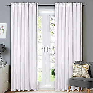 Hausattire White Cotton Window Curtains 50x72 Inches - Set of 2, Reverse Tab Top Curtain Panels in Cotton Slub Duck Fabric for Kitchen, Living Room, Bedroom, Farmhouse Drapes