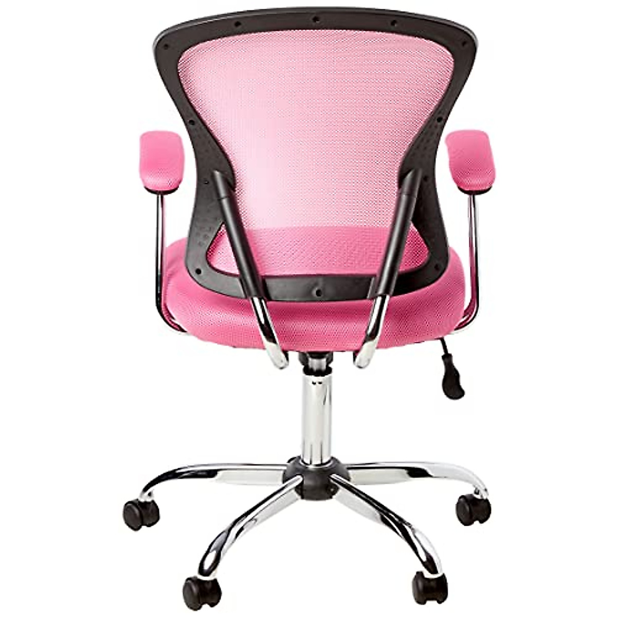 OSP Home Furnishings Juliana Mesh Back and Padded Mesh Seat Adjustable Task Chair with Padded Arms and Chrome Accents, Pink