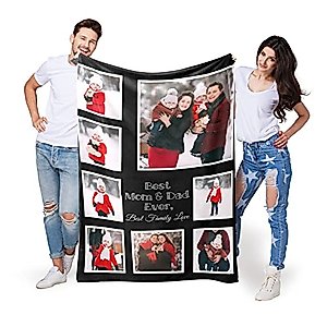 Mom Dad Custom Throws Blanket Personalized with Photos on it, Customized Blankets with Pet Picture，Personalized Gifts for Lover and Friends on Christmas Fathers Mothers Day Easter Birthday|8 Photos