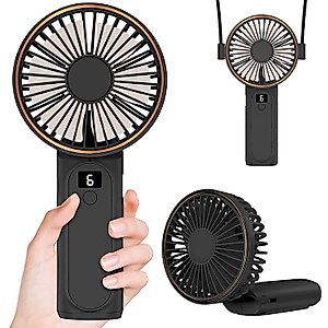 Handheld Fan, Portable Fan, 4000mAh Rechargeable Personal Fan, 180° Foldable Mini Desk Fan with 6 Wind Speed, LCD Digital Display, Lanyard as Neck Fan, Ultra Quiet, Pocket Size for Indoor Outdoor
