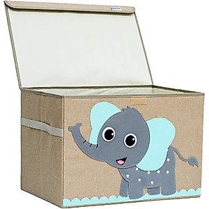 Hurricane Tots Large Toy Chest. Canvas Soft Fabric Children Toy Storage Bin Basket with Flip-top Lid. Collapsible Gray Toy Box for Kids, Boys, Girls, Toddler and Baby Nursery Room