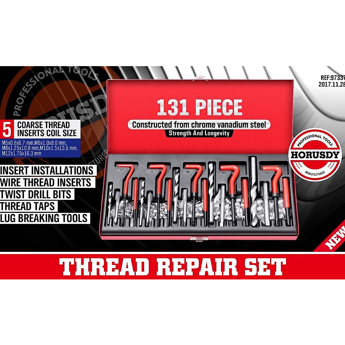 Metric Helicoil Thread Repair Kit: 131-Piece Heli Coil HSS Drills Inserts Taps & Tools M5 M6 M8 M10 M12 Automotive Engine Spark Plug Cylinder Insertion Rethreading Tools Universal Rethread Restorer