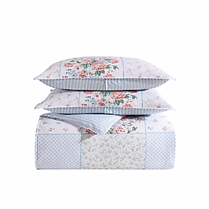 Laura Ashley - Duvet Set, Super Soft & Cozy Bedding, Includes Matching Shams & Bonus Throw Pillow Covers, Luxurious Home Decor (Hope Patchwork Blue, Full/Queen)