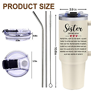 Vprontse Sister Birthday Gifts - My Sister is Awesome Tumbler with Handle - 40oz Stainless Steel Travel Mug Insulated Coffee Cup, Sisters Gifts for Women Birthday, Mothers Day, Christmas